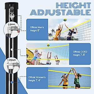 Patiassy Outdoor Portable Volleyball Net Set System - Quick & Easy Setup Adjustable Height Steel Poles, PU Volleyball with Pump and Carrying Bag for Beach Backyard (Yellow)