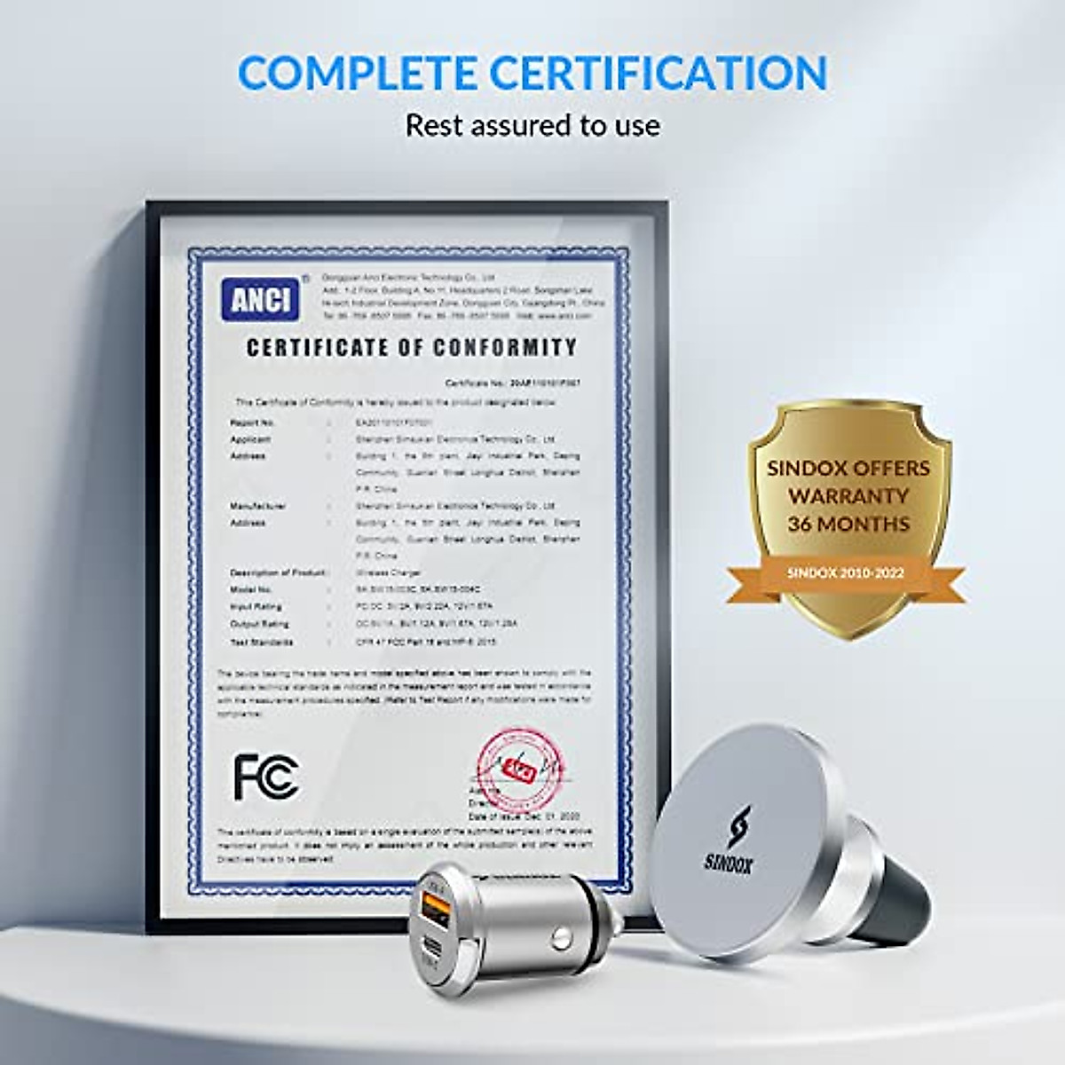 Magnetic Wireless Car Mount Charger for iPhone 14/13/12 Series, SINDOX Alloy Car Vent Mount Charger, with 45W USB C Car Charger, Compatible with MagSafe Charger Holder Fast Charging