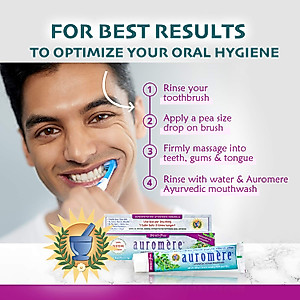 Auromere Ayurvedic Herbal Toothpaste, Mint Free - Vegan, Natural, Non GMO, Fluoride Free, Gluten Free, with Neem & Peelu (4.16 oz), 1 Pack