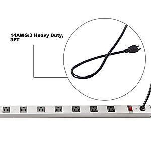 Inland Products 8 Outlet Aluminum Power Strip Silver (03197)