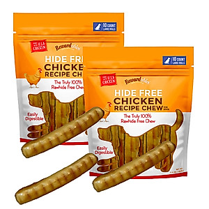 P2P Hide Free Chicken Recipe Chew for Dogs, 100% Rawhide Free Chews, Natural Dog Treats, Easily Digestible Large Rolls, Dental Sticks Pet Food Supplies, 2.4 Lb Bags(2 Pack)
