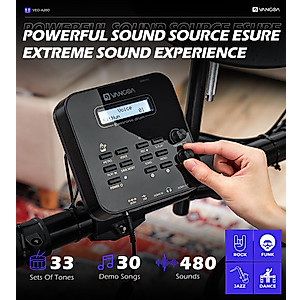 Vangoa Electric Drum Set 8-Pieces with Quiet Mesh Drumheads, Cymbals, Heavy Duty Pedals, 480 Sounds, USB MIDI, Throne, Headphone, Complete Electronic Drum Set for Beginners Adults, Black