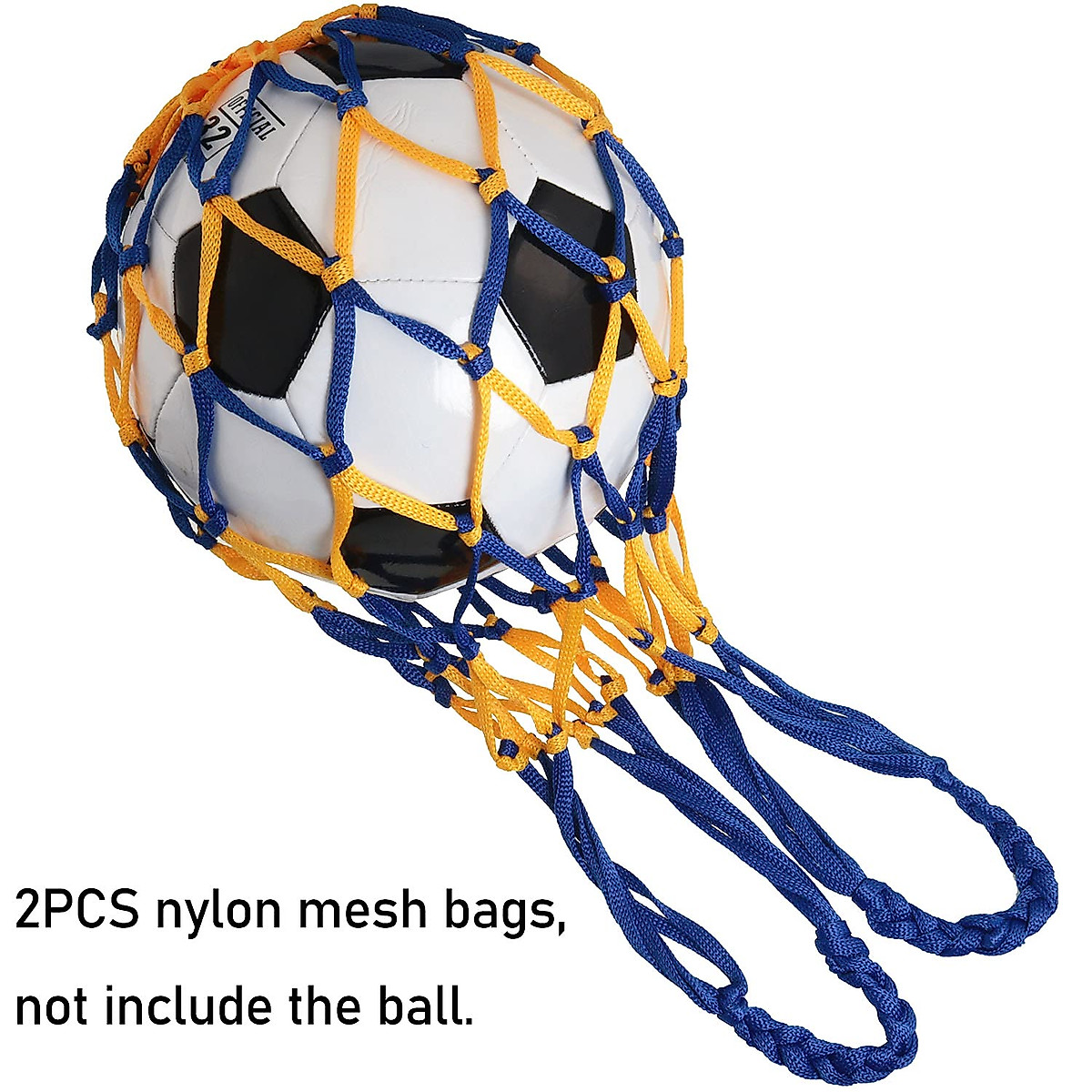 LUORNG 2Pcs Football Accessories Basketball Mesh Net Bag Single Ball Carrier for Volleyball Soccer Basketball Blue Yellow
