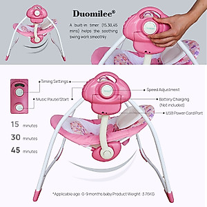 Baby Swings for Infants, Powered by Power Cord (Included) and Batteries for Indoor/Outdoor Use, Easy-Fold Infant Swing, Electric Baby Swing for 0-9 Months 6-25 lbs