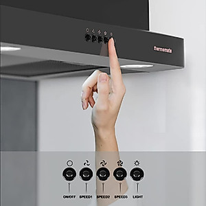 30 Inch Under Cabinet Range Hood, thermomate 230CFM Slim Vent Hood with 3 Speed Exhaust Fan, Insert Ducted Range Hood with 2 LED Lights, Black