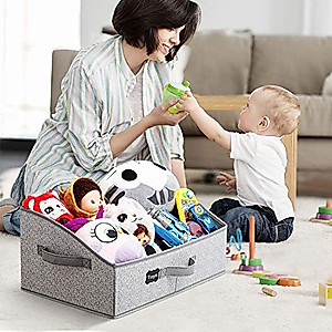 artsdi Set of 4 Large Capacity Storage Bins and Baskets with Handles, Closet Shelf Organizer Bins, Foldable Trapezoid Storage Box for Shelves,Clothes,Baby Toiletry,Toys,Towel,DVD,Book, Jumbo,Gray