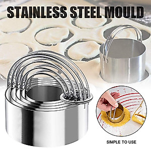 Hovico 5Pcs Biscuit Cutter Set, Stainless Steel Round Cookies Cutter Fondant Cutters with Handle for Cutting Thick or Thin Dough Stainless Steel Baking Tools Set - Flat Edge