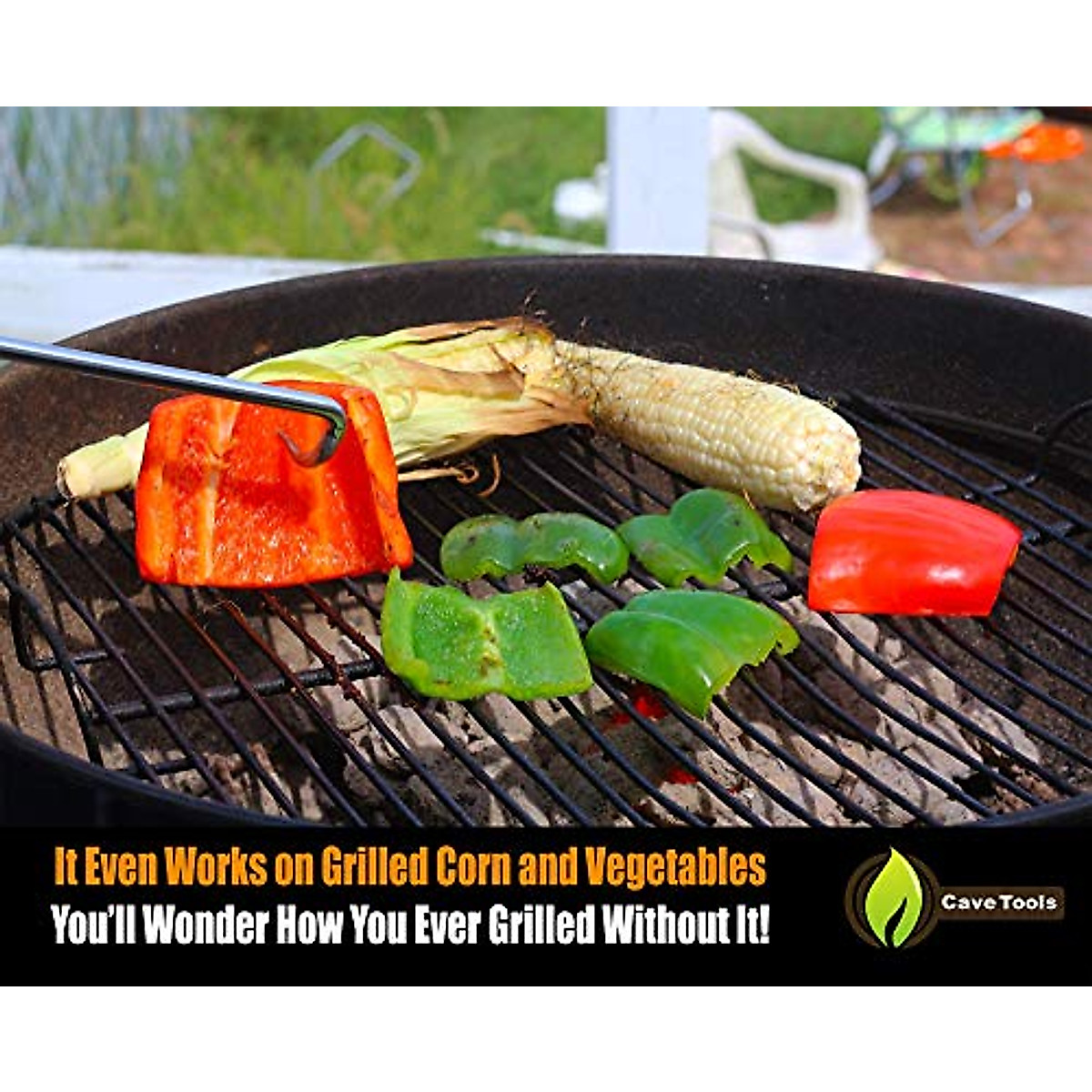 Cave Tools Food Flipper and Meat Hook for Grilling, Flipping, and Turning Vegetables and Meats BBQ Grill and Smoker Accessories, Left-Handed, 12 in