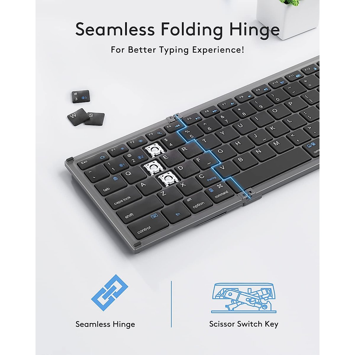 Samsers Foldable Bluetooth Keyboard with Touchpad, Full-Size Wireless Folding Holder, Rechargeable Portable Travel for iOS Android Windows Mac OS, Support 3 Devices (BT5.1 x 3)