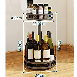 YunNasi Spice Rotating Turntable Metal Black Spinning Spice Rack Lazy Susan Organizer Spice Racks Free Standing for Kitchen Storage (Round, 2 Tier)