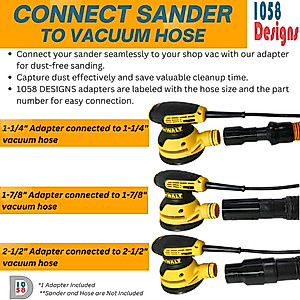1058 Designs - Sander Vacuum Adapter for DeWalt or Craftsman Sanders - Shop Vac Attachment for Dust Collection (2-1/2")
