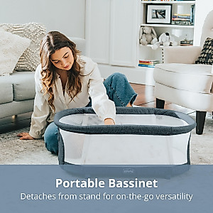 Chicco LullaGlide™ 3-in-1 Stationary Baby Bassinet, Gliding Bassinet and Portable Bassinet, Waterproof Mattress and Fitted Sheet, Travel Bassinet for Baby Includes Carry Bag | Luna/Grey