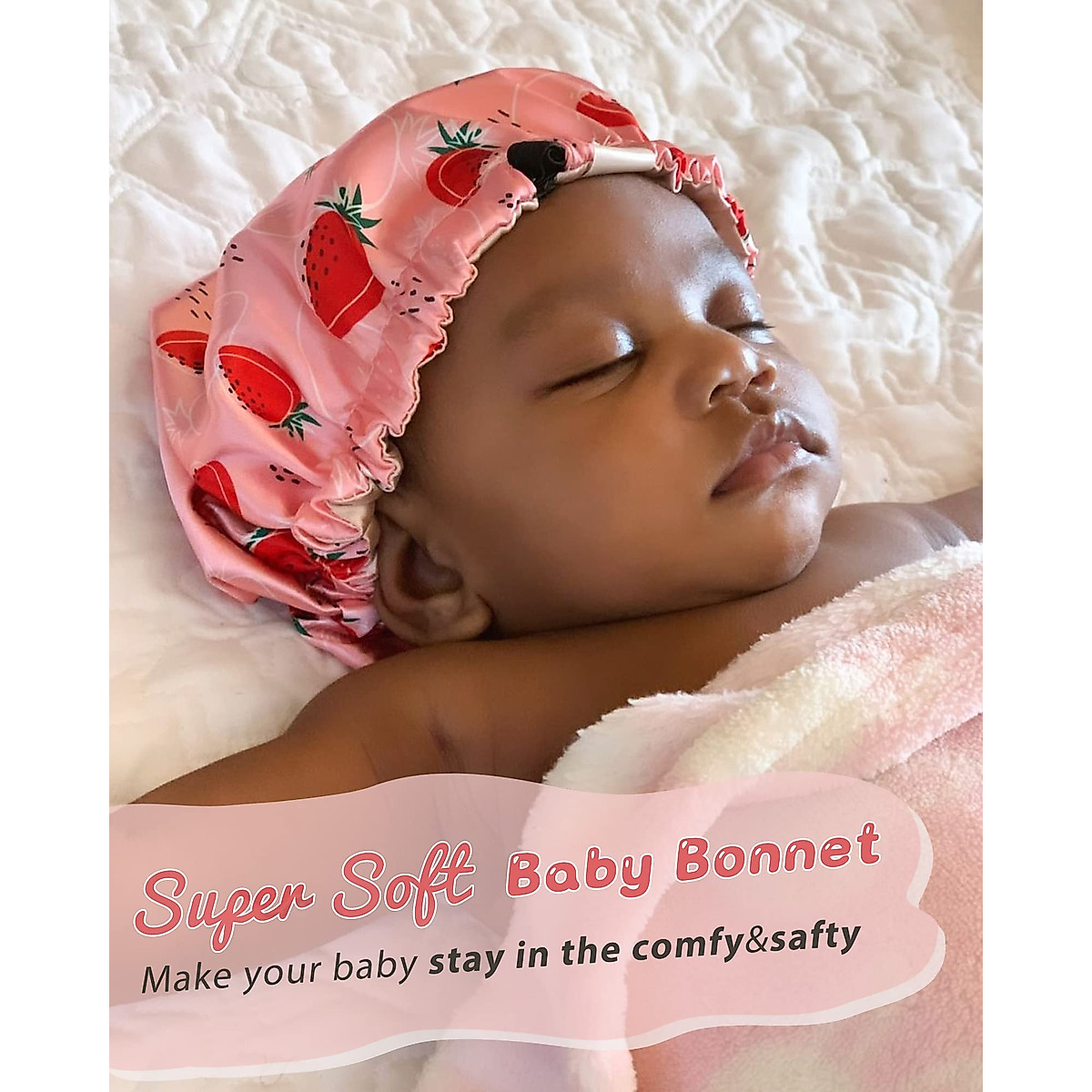 YANIBEST Baby Satin Bonnet Sleep Cap - Double Layer Reversible Adjustable Silky Satin Cap for Infant Toddler(6-36 Months,Hot Pink)