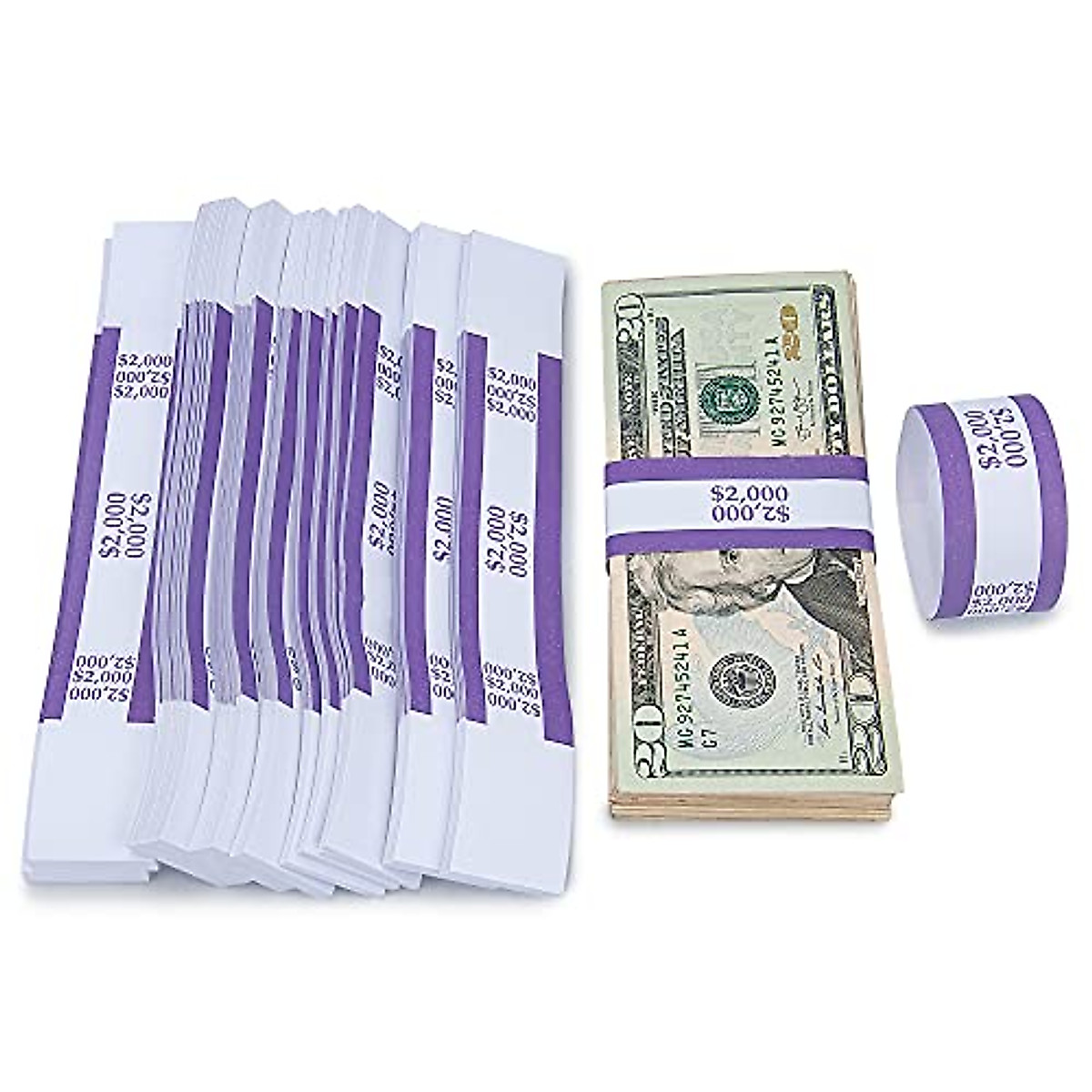 L LIKED Pack of 500 Currency Band Self Sealing Currency Straps Bands Money Bill Wrappers (Purple $2000-500 PCS)