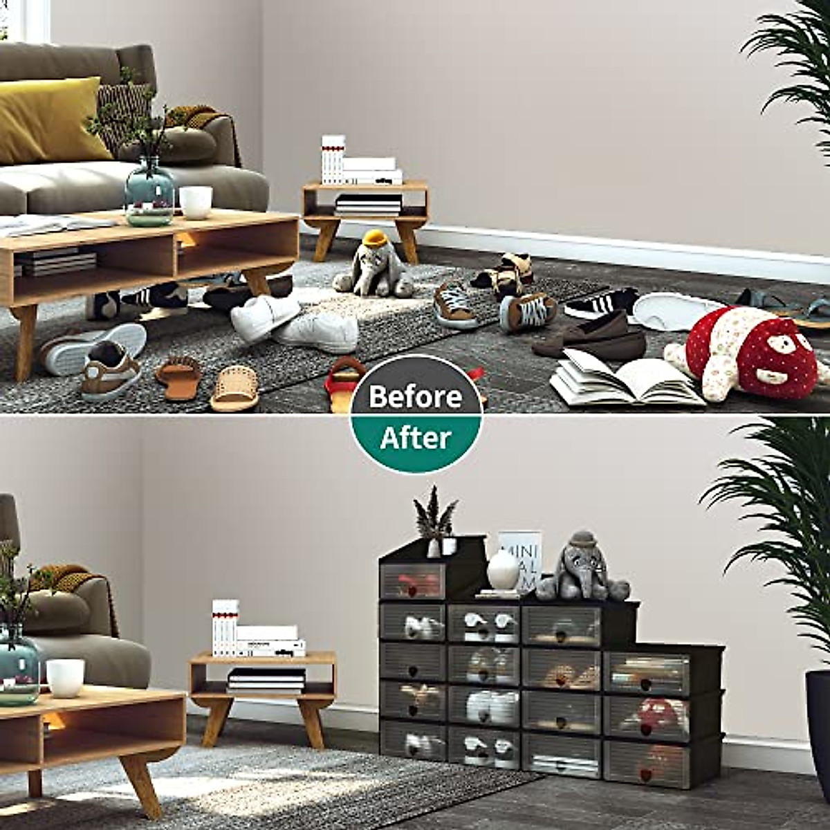 YITAHOME Shoe Storage Box, Set of 10 Shoe Storage Organizers Stackable Shoe Storage Box Rack Containers Drawers