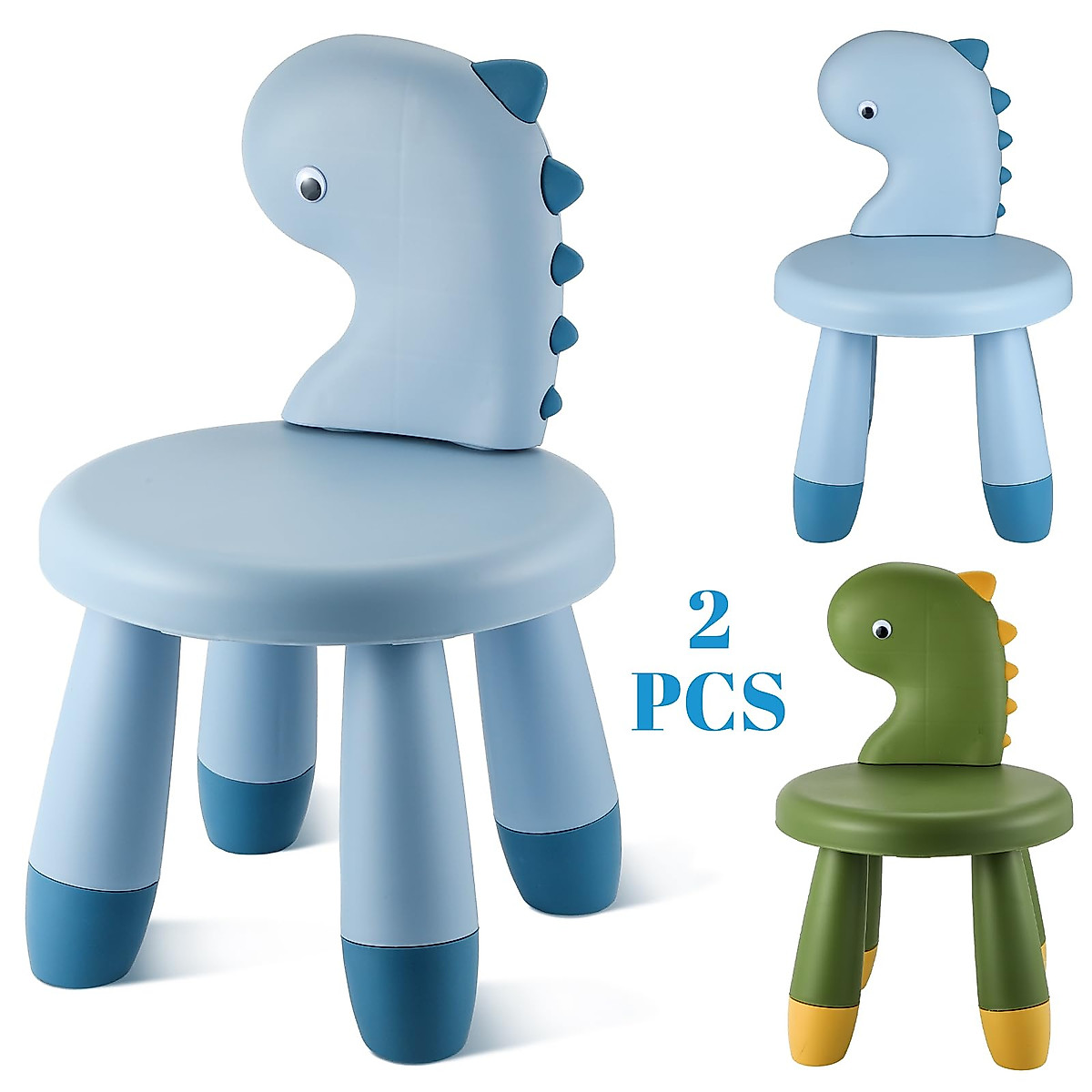 Yuntau 2 Pcs Plastic Dino Chair Sturdy Dinosaur Chairs Lightweight Activity Chairs Ergonomic Design Anti Slip Step Stool for Indoor Outdoor