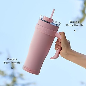 Tumzak 40oz Tumbler with Handle and Straw Lid Double Wall Vacuum Insulated Stainless Steel Travel Mug Tumbler Resuable Leak-proof Water Bottle for Iced Coffee (Pink)