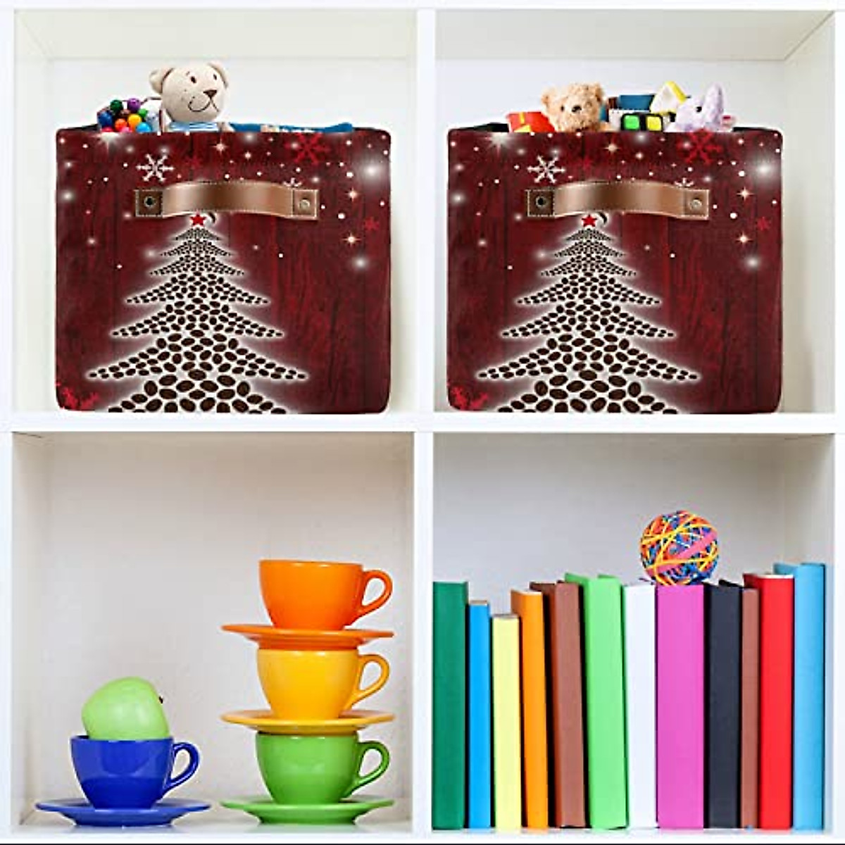 WIHVE Storage Basket Christmas Tree Snowflake Decorative Basket Rectangular Storage Bin Organizer Basket with Handles