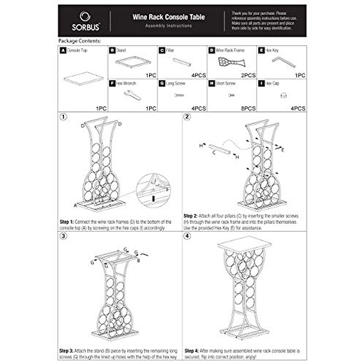 Sorbus Wine Rack Console for Home Bar - Mini Wine Stand with Faux Black Marble Table Top - Durable Metal Freestanding Wine Storage Cabinet Shelf - Wine Racks Free Standing Floor Holds 11 Wine Bottles