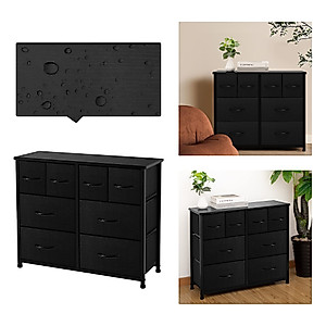 AZL1 Life Concept Bedroom, Wide Fabric Dresser for Storage and Organization, Black (8-Drawers)