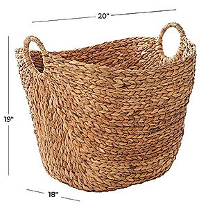 Deco 79 Seagrass Handmade Large Woven Storage Basket with Ring Handles, 20" x 18" x 19", Brown