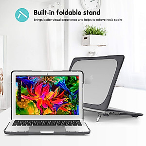 ProCase for MacBook Air 13 Inch Case 2020 2019 2018 Release A2337 M1 A2179 A1932, Heavy Duty Slim Hard Shell Protective Cover with Fold Kickstand for MacBook Air 13 Retina with Touch ID -Black