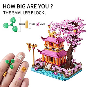 LUKHANG New Architecture: Enjoy Sakura Pavilion Building Set Model Kit and Gift for Kids and Adults, Micro Mini Block 1810 Pieces（with Color Package Box）