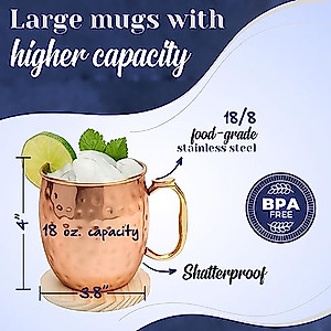 Kitchen Science Moscow Mule Mugs, Stainless Steel Lined Copper Moscow Mule Cups Set of 6 (18oz) | Stainless Steel Mug w/New Thumb Rest | Tarnish-Resistant Steel Interior (2 - Set of 6)