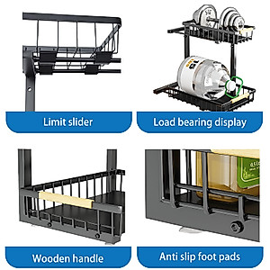 APXPF 2 Pack Under Sink Organizer 2 Tier Under Sink Organizers and Storage Adjustable Kitchen Pull out Cabinet Organizer Metal Sliding Drawer for Bathroom Pantry Cabinet Closet Organization Rack Black