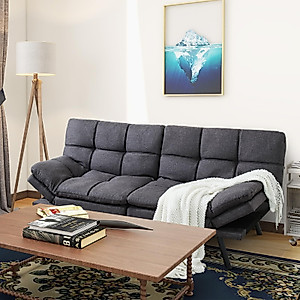 MUUEGM Futon Sofa Couch Bed, Convertible Memory Foam Futons Couch Bed, Adjustable Backrests Armrests Couch Bed Sleeper,Modern Love Seat Daybed Sofa for Living Room,Small Space,Office,71", Linen Grey