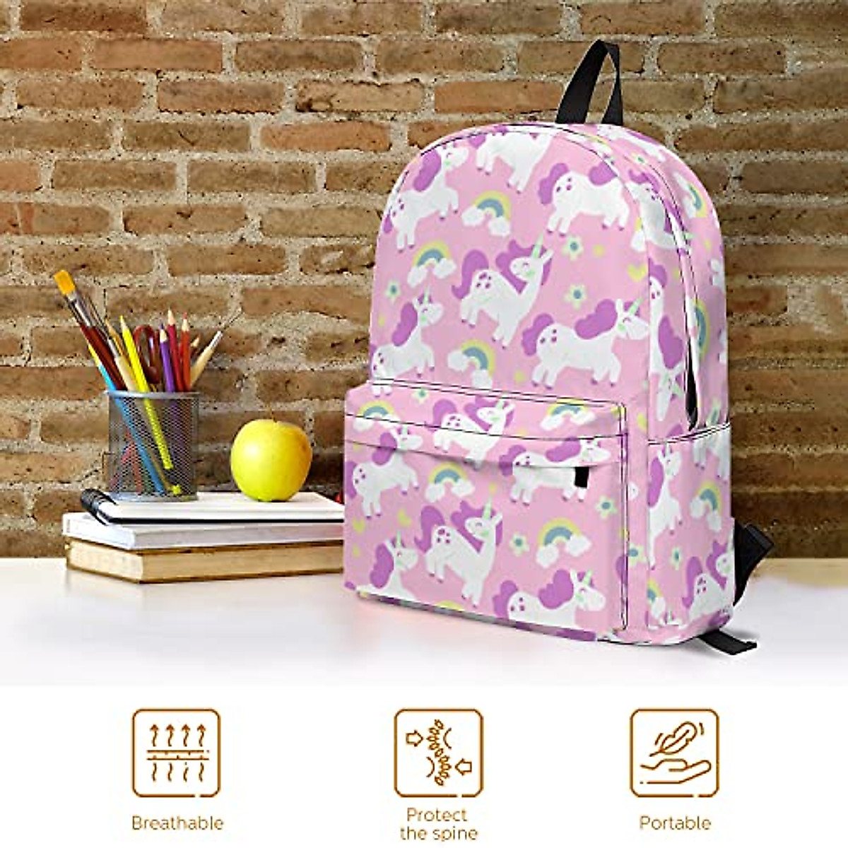 Cute Unicorns Backpack Lightweight Backpacks Durable Laptop Backpack Shoulders Bag Hiking Travel Bag Casual Daypack
