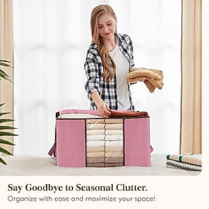 Lifewit 90L Large Storage Bags, 6 Pack Closet Organizers and Storage, Clothes Storage Bins with Lids, Foldable Storage Containers with Reinforced Handles for Clothing, Blanket, Bedding, Comforter Pink