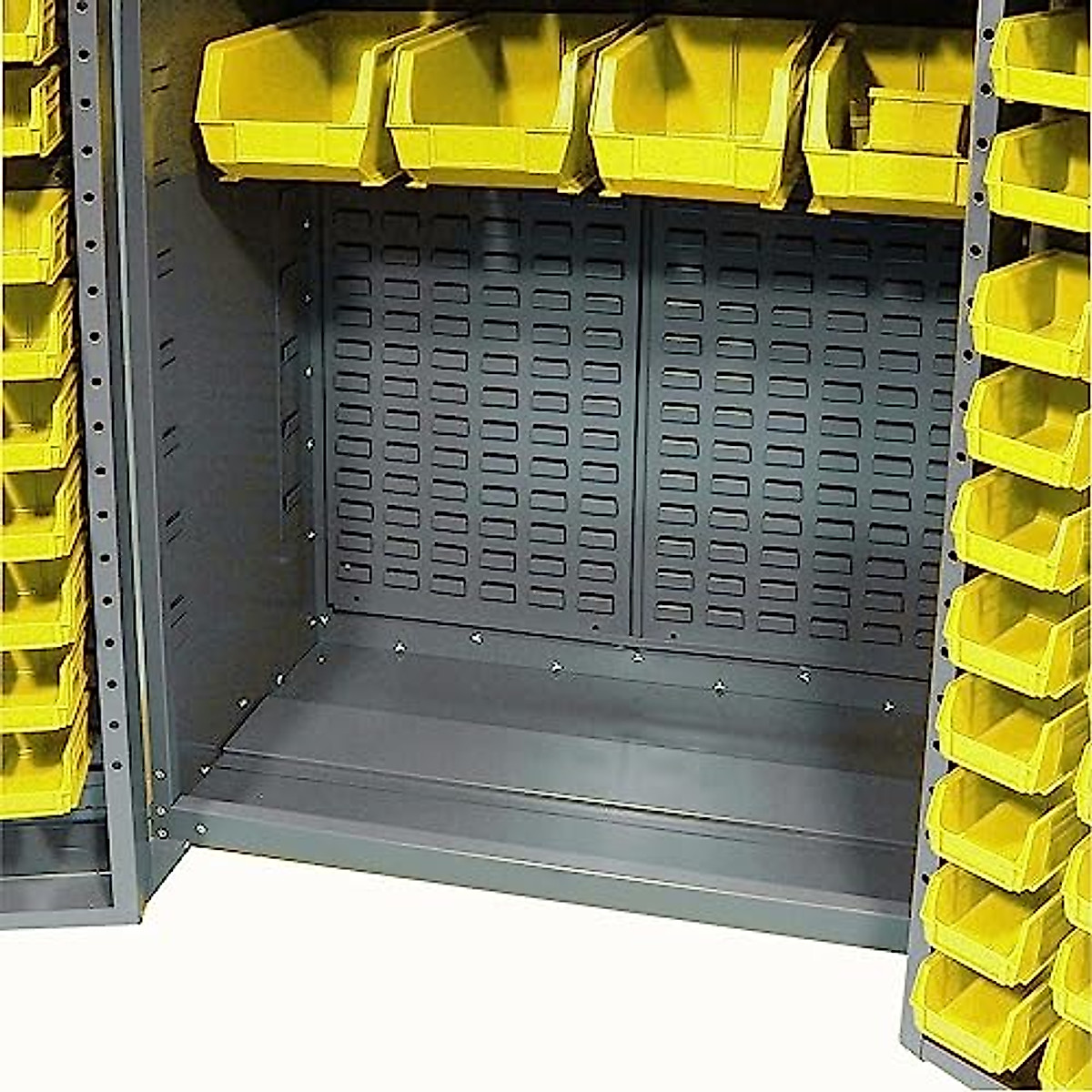 Global Industrial Bin Cabinet with 156 Yellow Bins, 38x24x72, Assembled