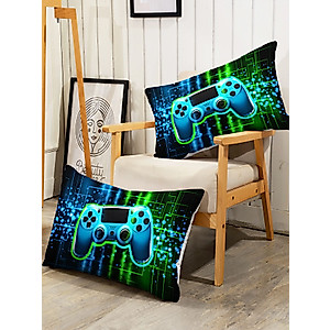 Datura home Video Gamer Sheet Set 4Pcs Kids Green Black Gamepad Modern Gamer Gaming Printed Sheet Set with 1 Flat Sheet and 1 Fitted Sheet + 2 Pillowcases for Boys(Gamepad Twin)