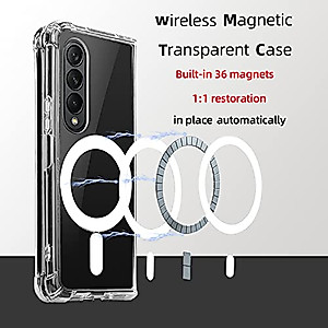 Boaoige for Samsung Galaxy Z Fold 4 5G Magnetic Hinged Pen Rail Case, Adjustable Kickstand Case, Fall Resistance Shockproof Technology-Style Full Protective Case Clear