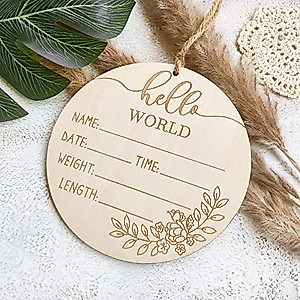 ZIEYOMI Baby Announcement Sign, Wooden Baby Name Sign for Nursery, Hello World Newborn Sign, Birth Announcement Sign for Hospital, Welcome Baby Sign Announcement Board for Photo Prop Baby Shower