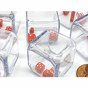 Koplow Games Pack of 6 '3 in a Cube' Dice - Three 5mm Red Tiny Dice Inside 25mm Clear Cube