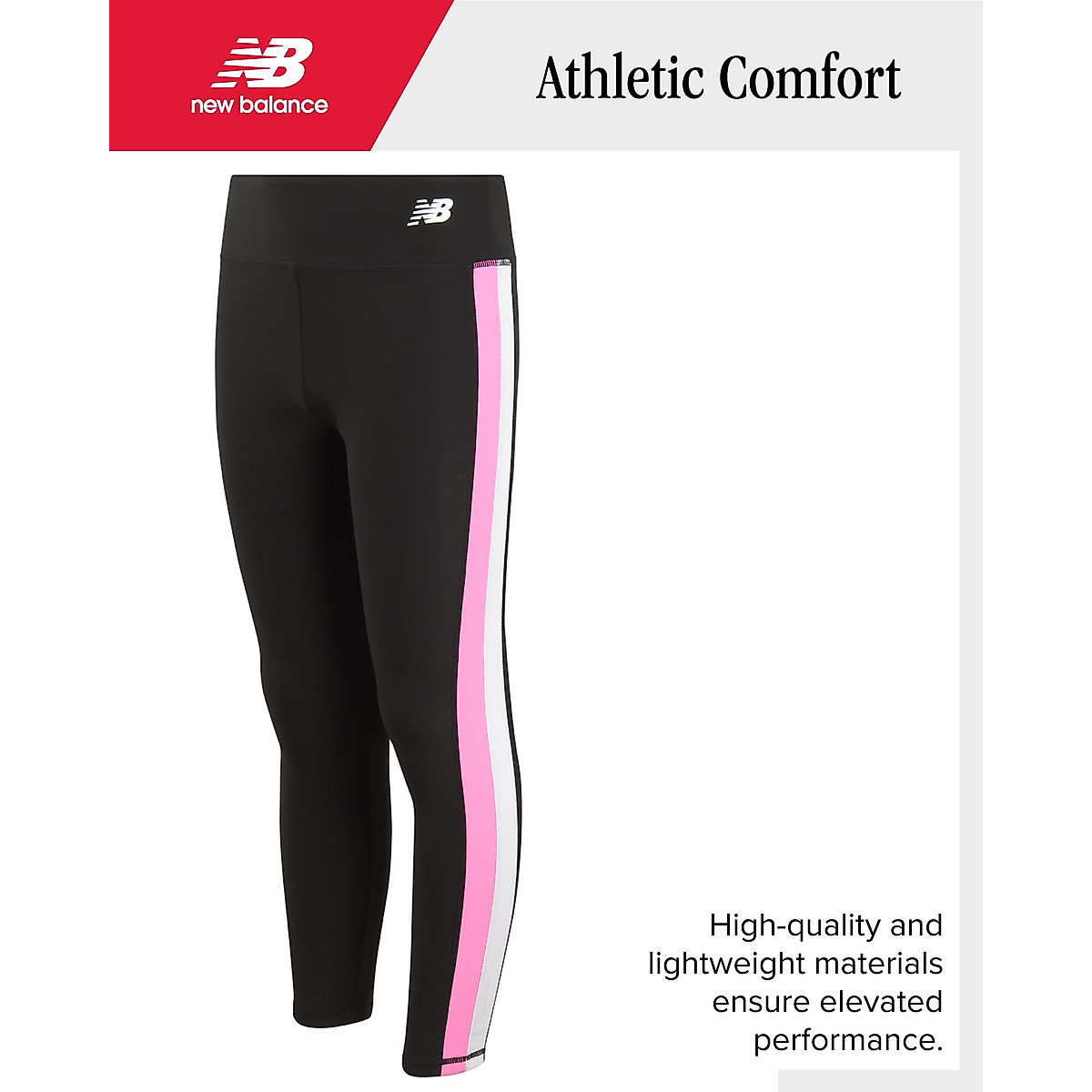 New Balance Girls' Active Leggings - 2 Pack Full Length Performance Yoga Pants (7-16), Size 14-16, Black/Pink Grey