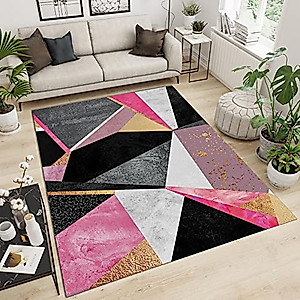Pink Gray Black Marble Texture Area Carpet, Irregular Geometry Light Luxury Washable Rug, Comfortable Soft Breathable Non-Slip Backing for Living Room Bedroom Study Office Decor3 x 4ft