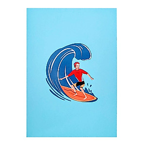 iGifts And Cards Guy Surfing 3D Pop Up Greeting Card - Ocean, Surfboard, Wave, Sport, Half-Fold, Birthday, Just Because, Thinking of You, Retirement, Get Well, Congratulations, Friendship, Good Luck