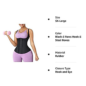 FeelinGirl Waist Trainer for Women Latex Corset Cincher Vest Sport Workout Girdle Hourglass Body Shaper with Steel Bones Black M