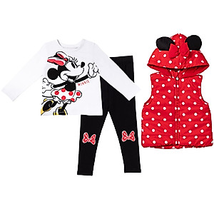 Disney Minnie Mouse Little Girls Vest Cosplay T-Shirt and Leggings 3 Piece Outfit Set 7-8