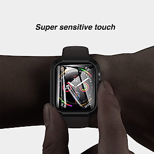Ailun for Apple Watch Series 9 & 8 & 7 Screen Protector Case [41mm], Ultra-Thin Hard PC Case Built in Tempered Glass for iWatch, Shockproof Cover with Button [2 Pack][Black+Clear]