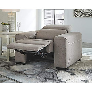 Signature Design by Ashley Mabton Contemporary Adjustable Power Recliner with USB Charging, Light Gray