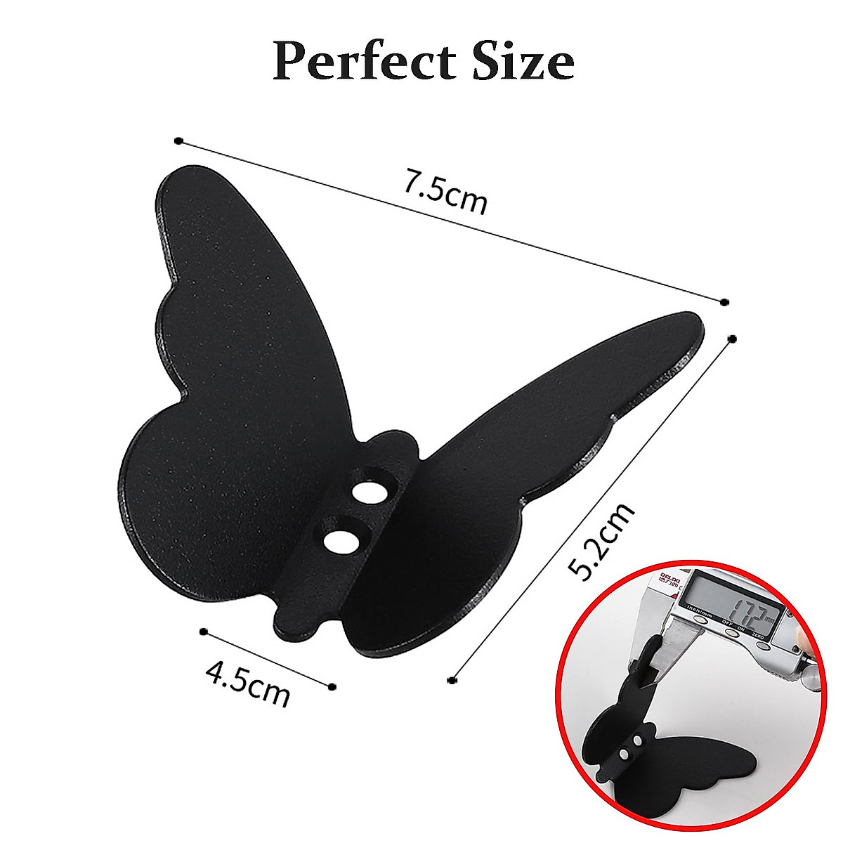 Ideal Swan 6 PCS Hooks for Shower - Stainless Steel Butterfly Shape Hooks, Essentials Elegant and Functional Home Storage Solution for Decor Bathroom Kitchen Home (Black)