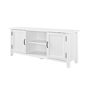Walker Edison 4 Person Modern Farmhouse Wood Small Dining Table Dining Room Kitchen Table Set Dining 4 Chairs Set, 48 Inch, White & Buren Classic Grooved Door TV Stand, Solid White