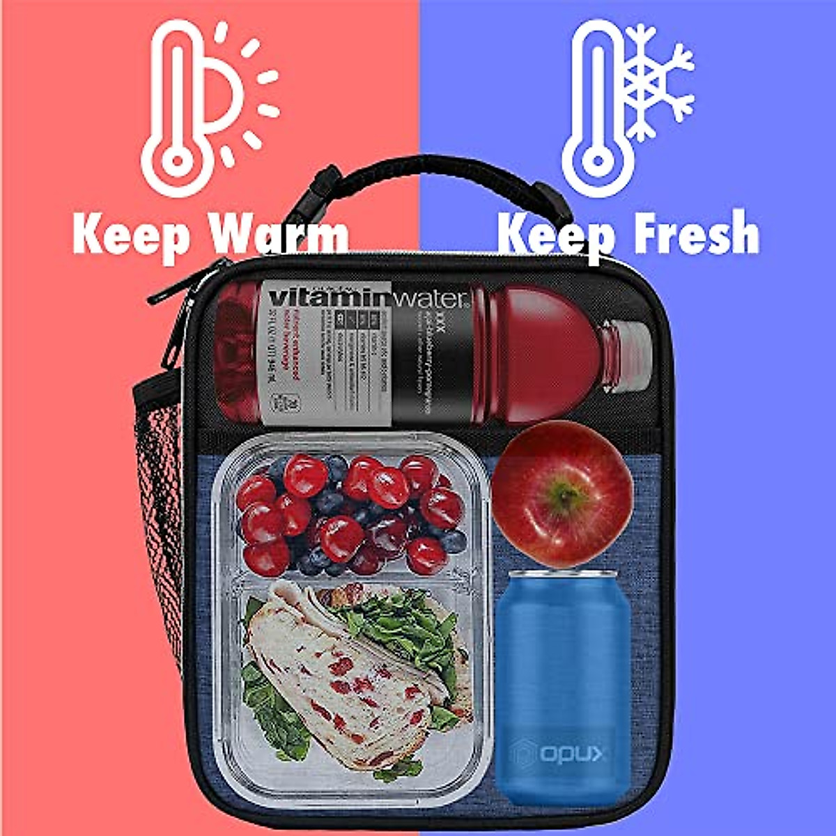 OPUX Premium Insulated Lunch Box | Soft Leakproof School Lunch Bag for Kids, Boys, Girls | Thermal Reusable Work Lunch Pail Cooler for Adult Men, Women, Office Fits 6 Cans (Heather Navy)