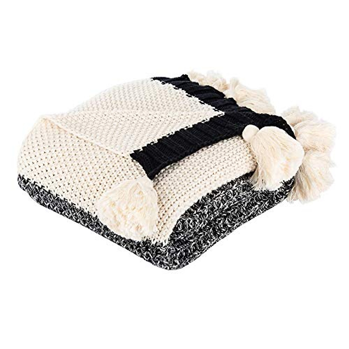 Safavieh Home Tensley Black and Natural Tassel Throw Blanket, 50" x 60"