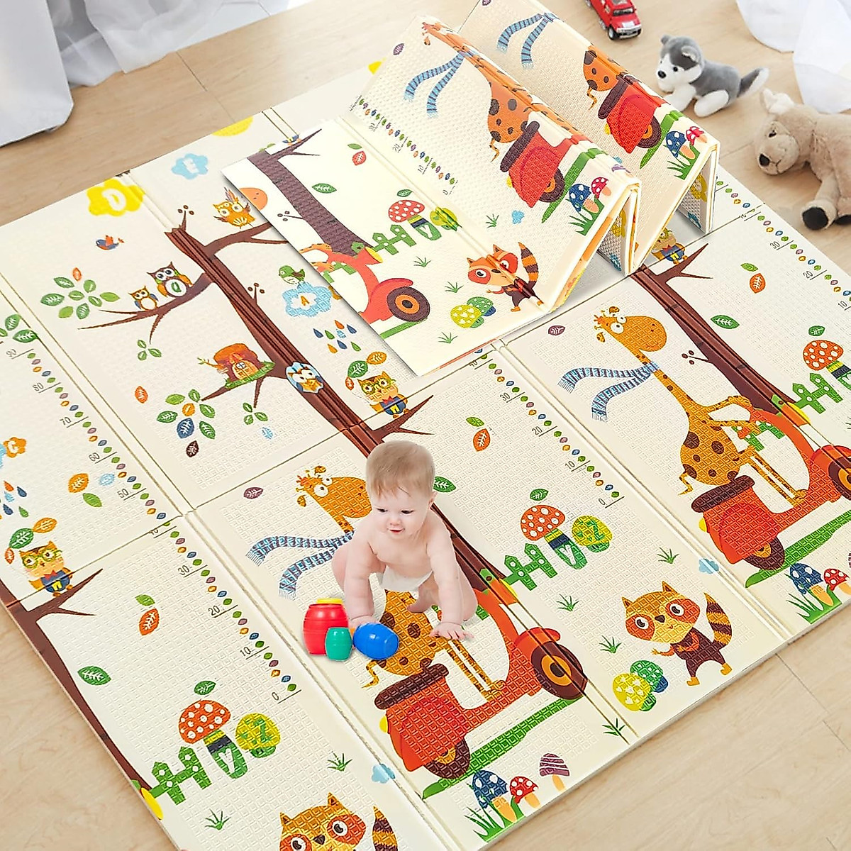 Mergren Extra Large Baby Play Mat 79" x 71"x 0.4": Reversible, Double-Sided Crawling Foam Mat for Infants and Toddlers - BPA-Free, Non-Toxic, Anti-Slip,Portable Folding - Indoor and Outdoor Use