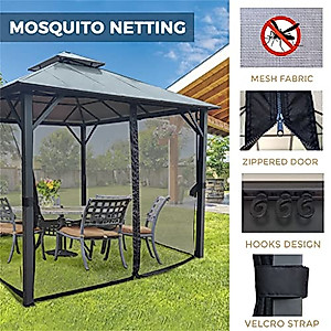 Walnut 10 Ft. X 10 Ft. Metal Outdoor Patio Gazebo with Insulated Double-Roof Hardtop and Netting